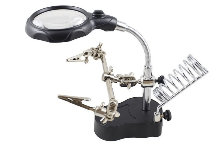 LUPA BASE Y PINZAS 65 MM 5X 3-12X LED 260538